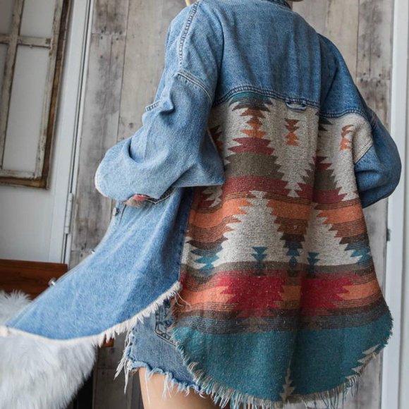Veveret | Jackets & Coats | Aztec Denim Jacket Yellowstone | Poshmark